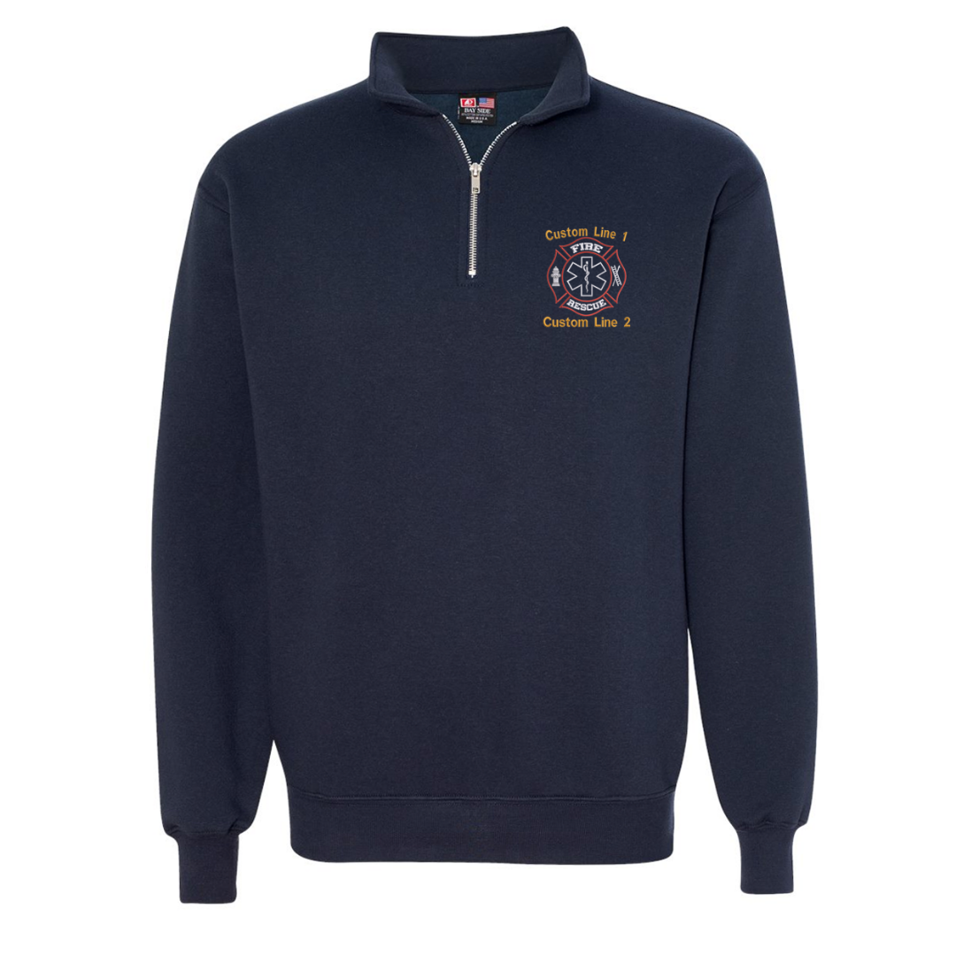 Customized USA Made Classic Quarter Zip Job Shirt with Fire Rescue Emb ...
