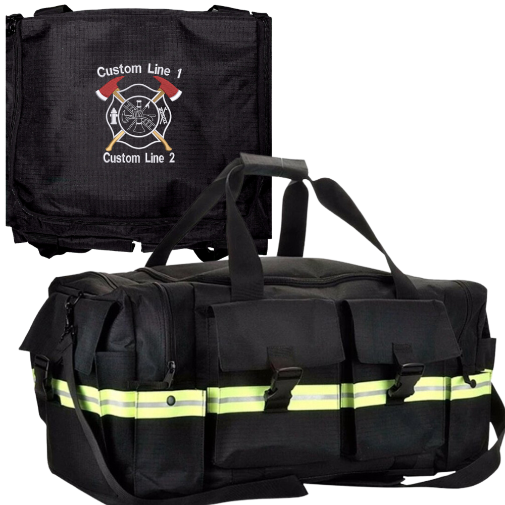 Customized Black Fire Station Duffel Bag with Crossed Axes Embroidery ...