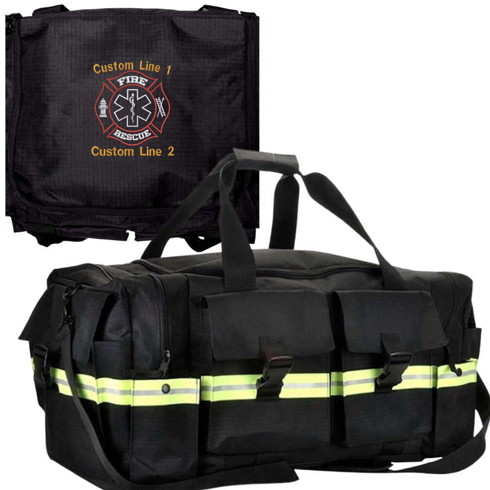 Customized Black Fire Station Duffel Bag with Fire Rescue Embroidery ...