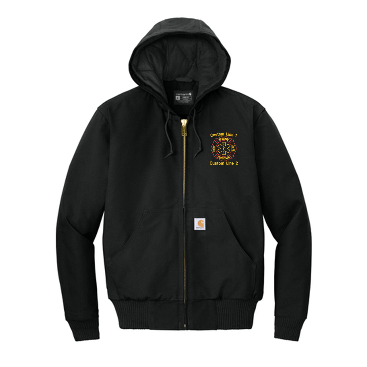Customized Red and Gold Fire Rescue Carhartt® Quilted-Flannel Jacket ...