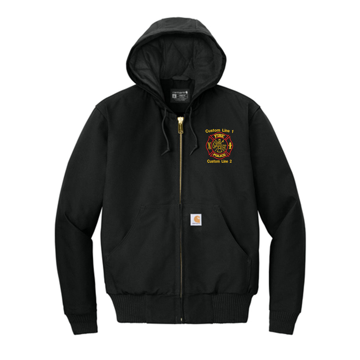Customized Red and Gold Fire Police Carhartt® Quilted-Flannel Jacket ...