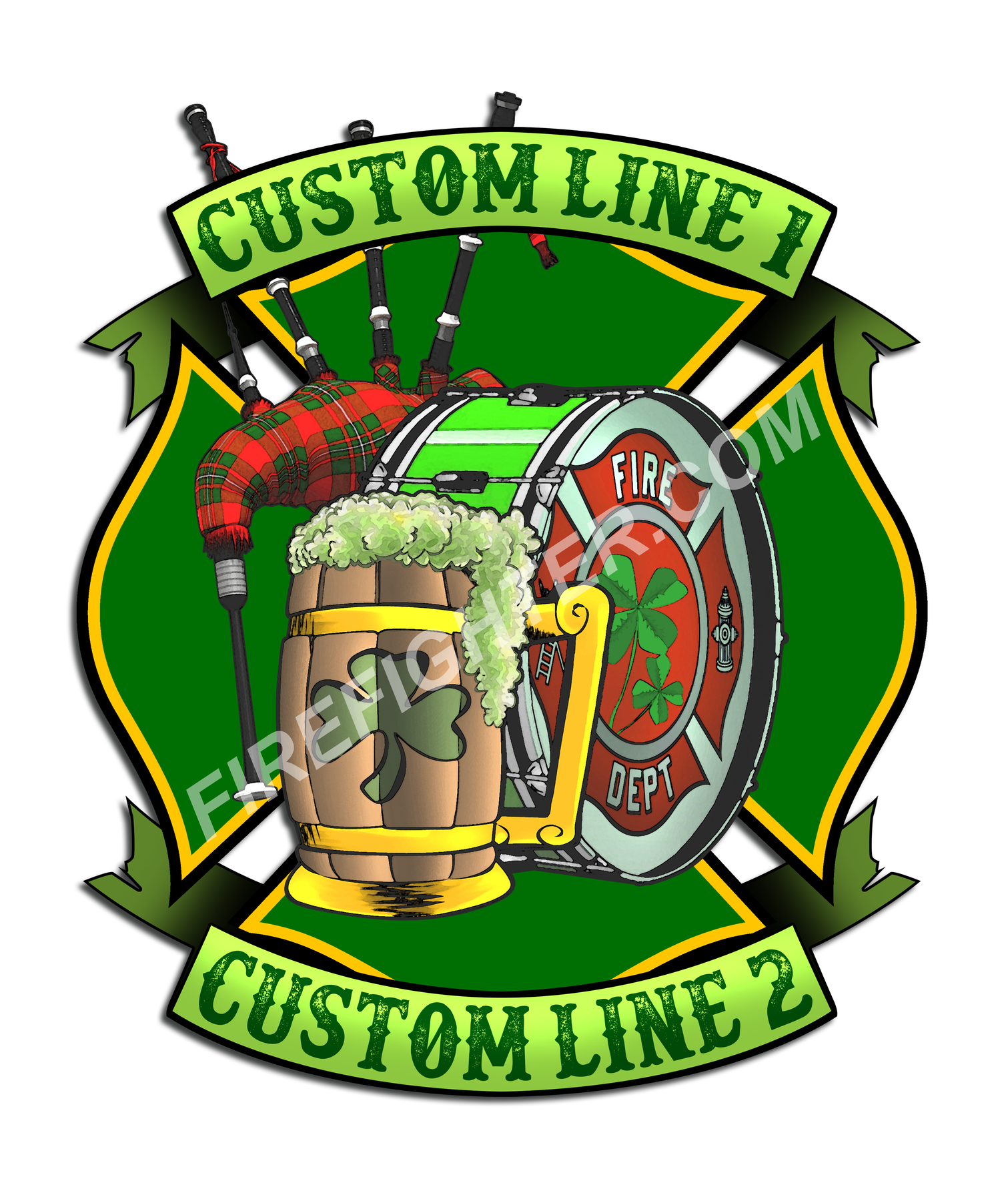 Custom Pipes & Drums Irish Firefighter Decal | Firefighter.com
