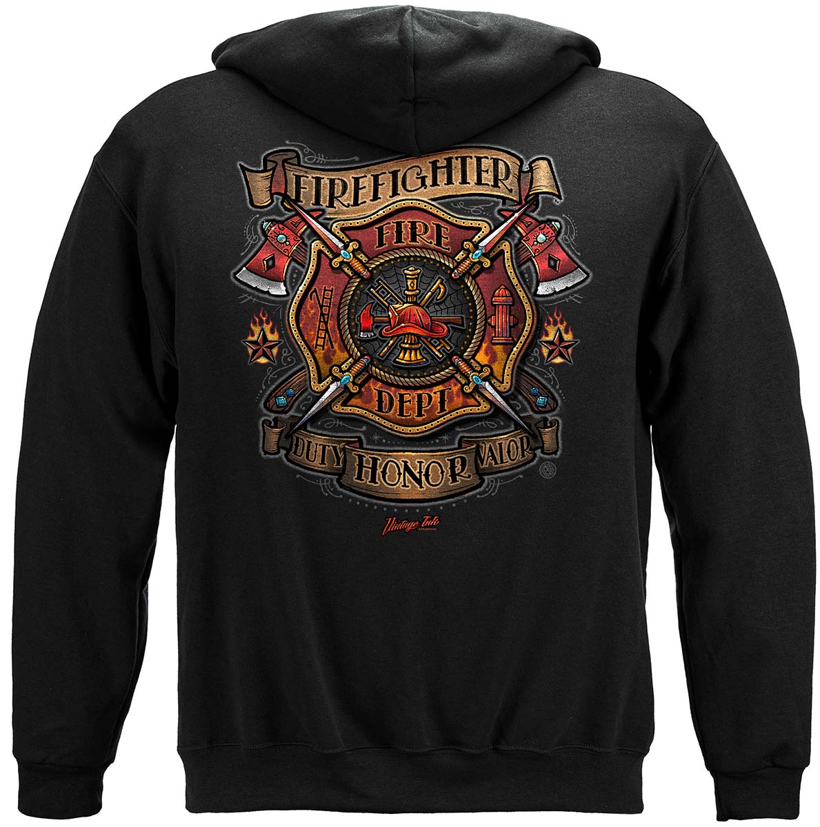 Firefighter Duty, Honor, Valor Vintage Tattoo Art Hoodie | Firefighter.com