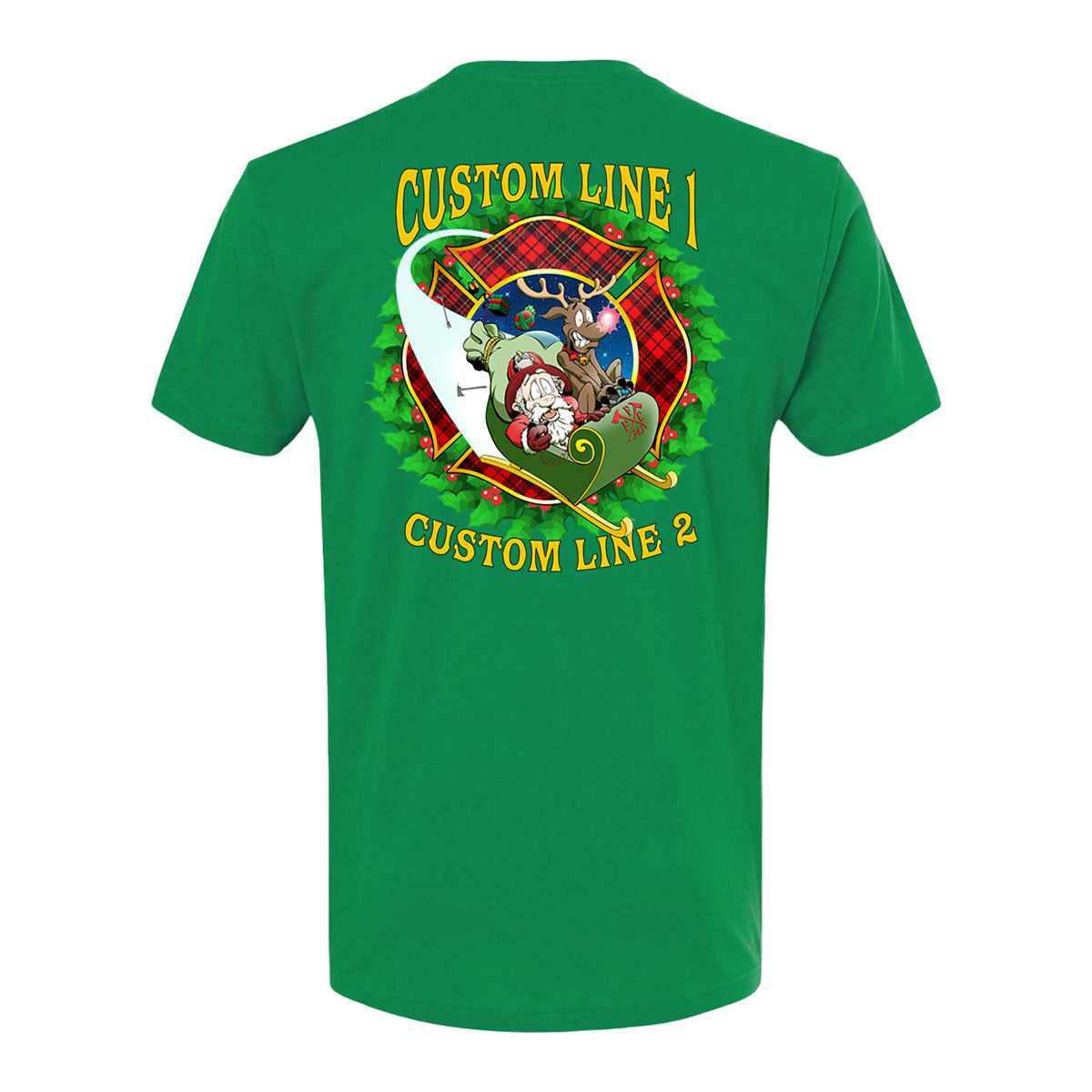 Customized Firefighter Christmas Wreath Plaid Maltese Premium T-Shirt ...
