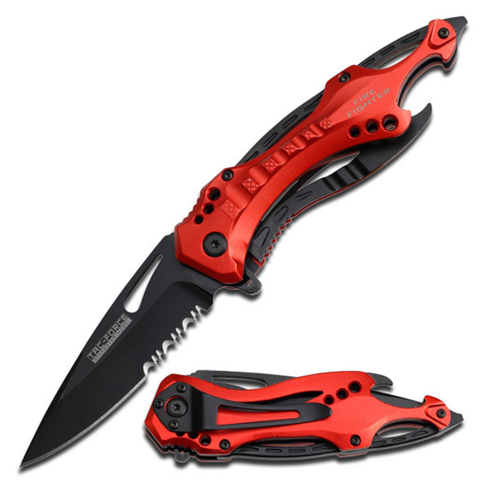 Firefighter Tac-Force Black Red Tactical Spring Assisted Knife ...