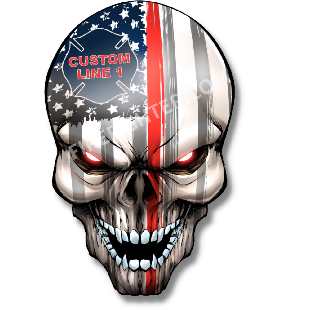 Custom Thin Red Line Flag Skull Decal | Firefighter.com