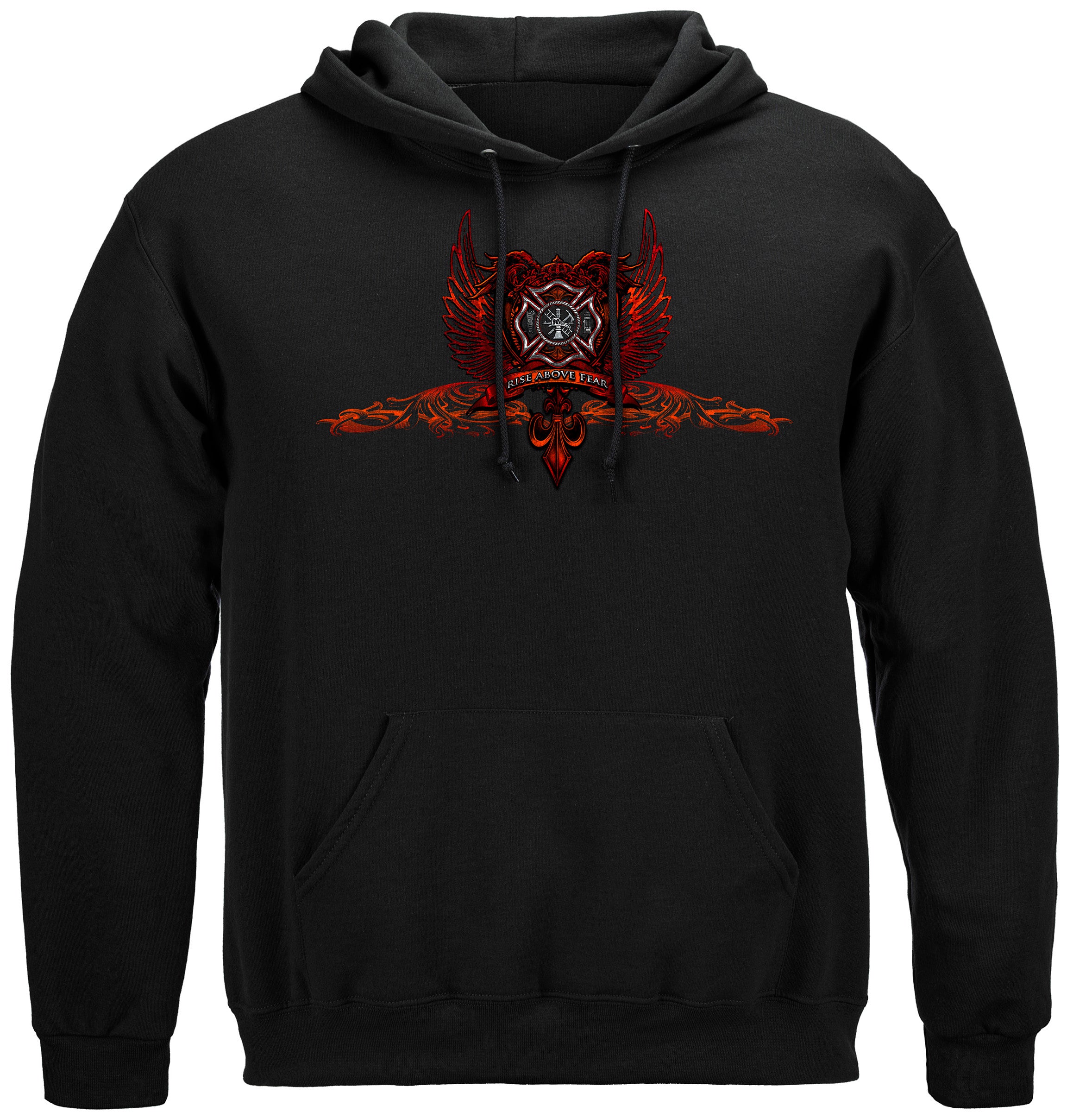 Firefighter Red Wings Rise Above Fear Silver Foil Hooded Sweat Shirt ...