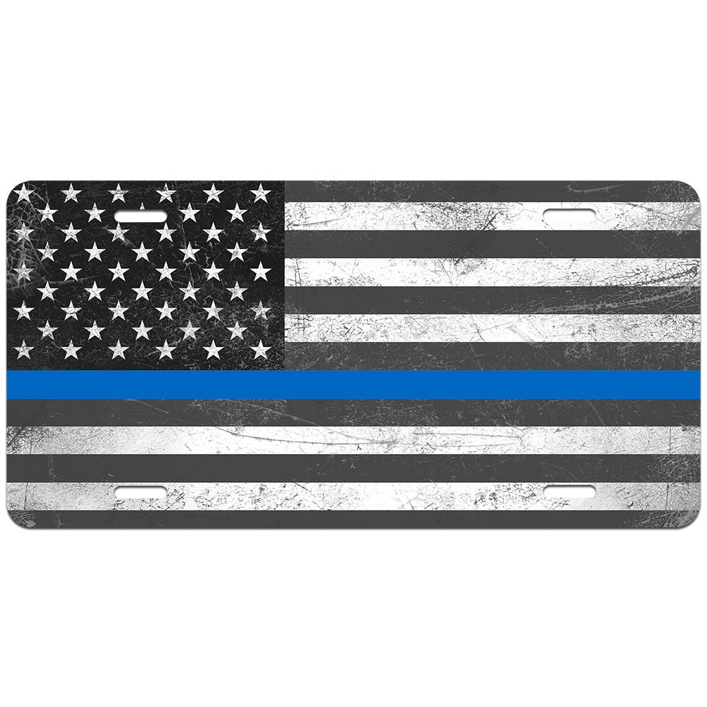 Thin Blue Line Distressed License Plate | Firefighter.com