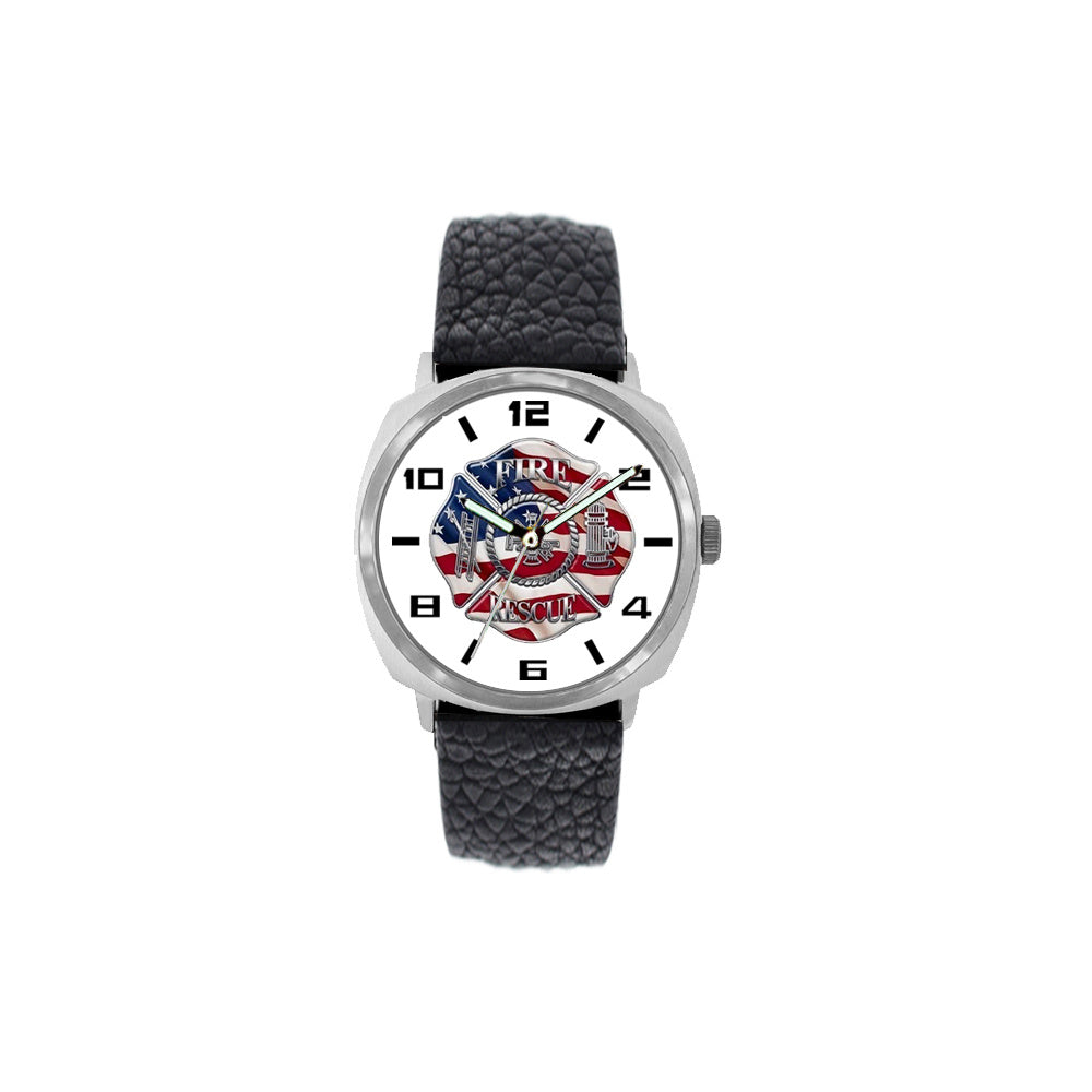 Fire Rescue Large Face Leather Watch | Firefighter.com