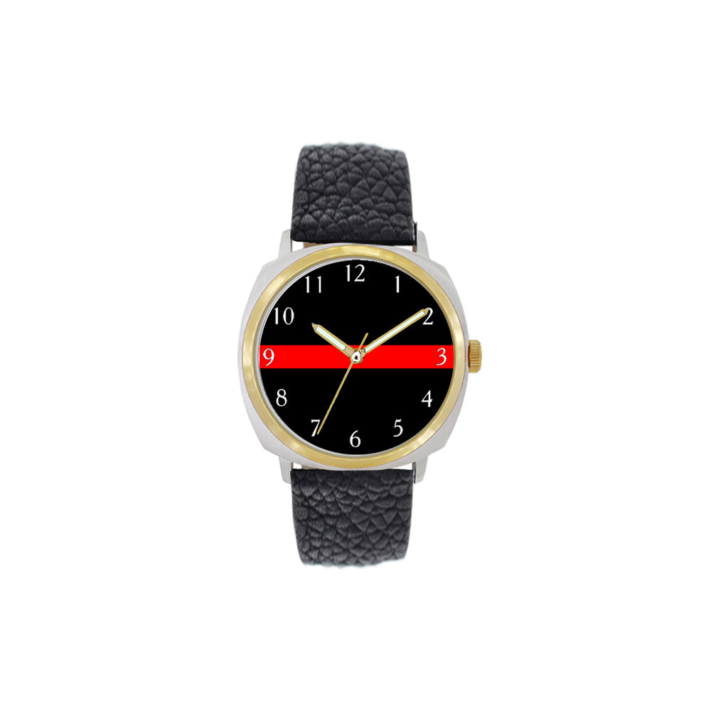 Thin Red Line Large Face Leather Watch with Gold Accents – Firefighter.com