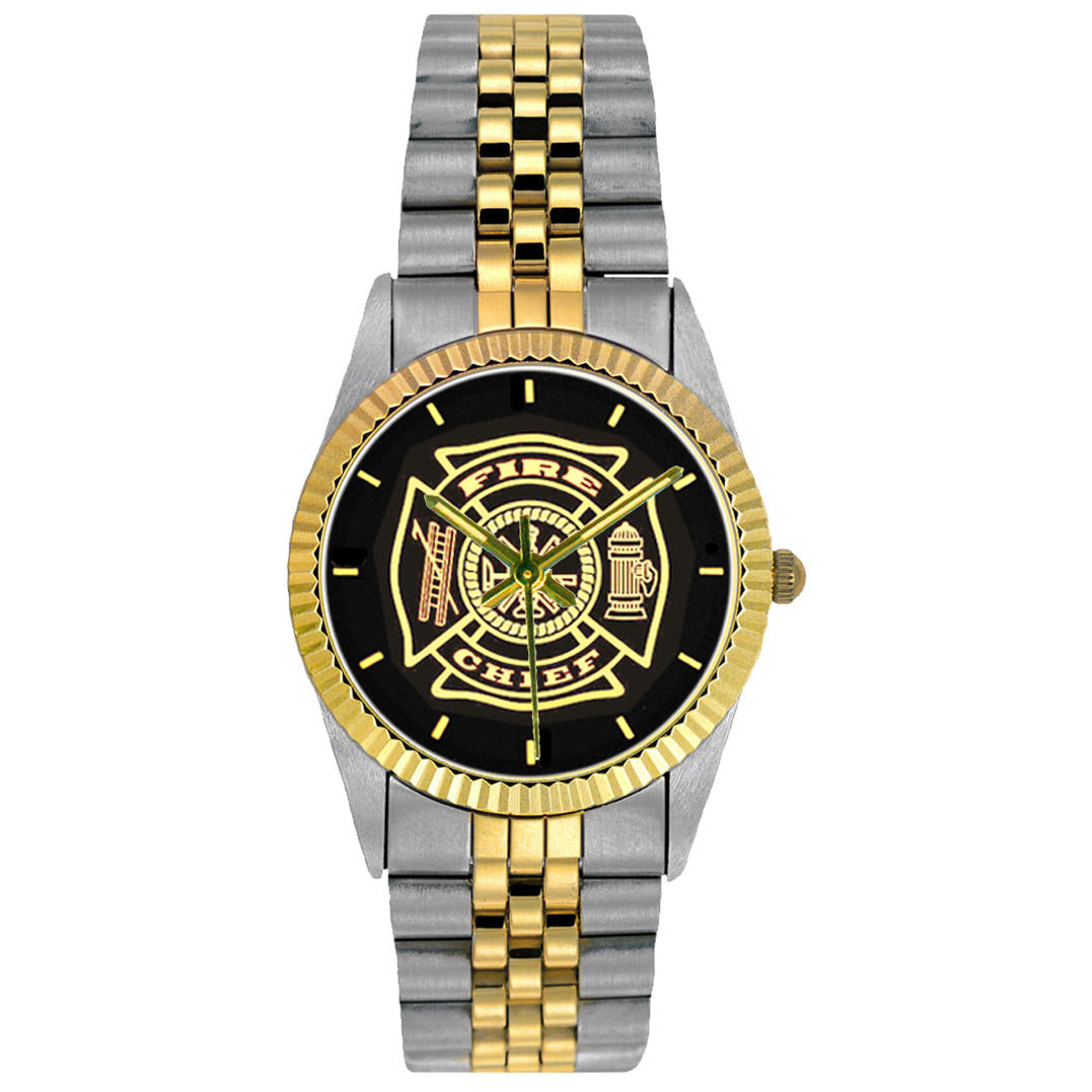 Fire Chief Medallion 2-Tone Engravable Watch | Firefighter.com
