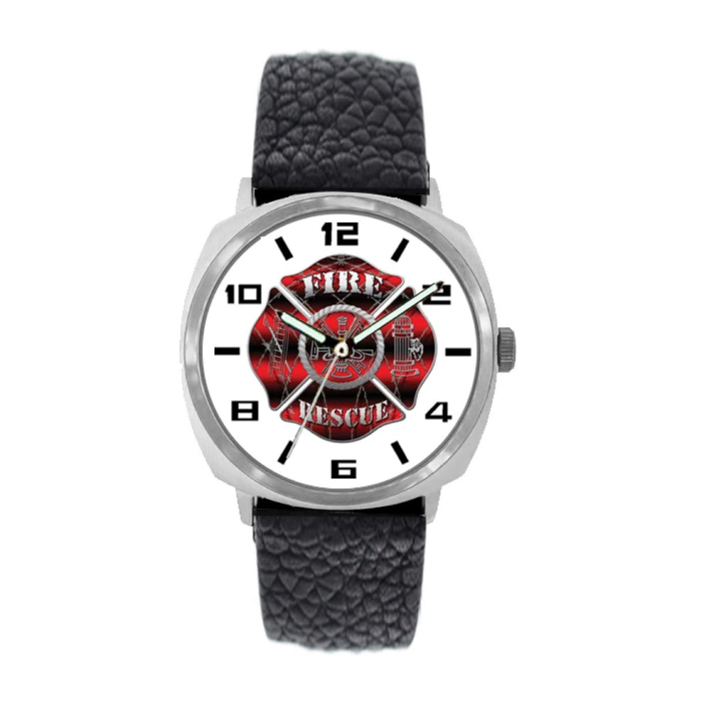 Large Face Firefighter Leather Band Watch | Firefighter.com